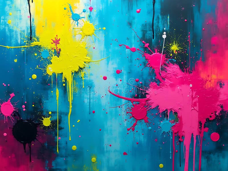 Vibrant Abstract Paint Splatter Art on Textured Canvas Background ...