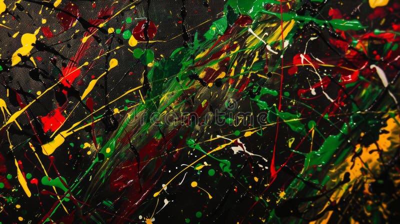 Vibrant Abstract Paint Splatter Artwork on Black Canvas Stock Photo ...