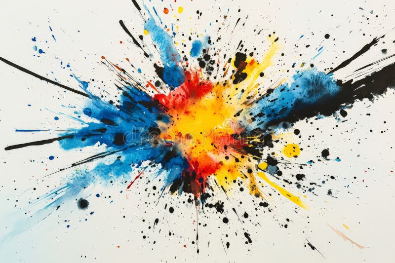 Vibrant Abstract Paint Splatter with Dynamic Red, Blue, and Yellow ...