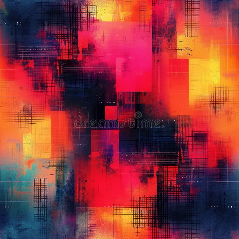 Vibrant Abstract Painting with Colorful Squares and Patterns Stock ...