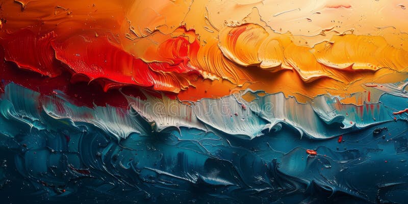A Vibrant Abstract Painting Depicting a Sunset with Colorful Clouds in ...