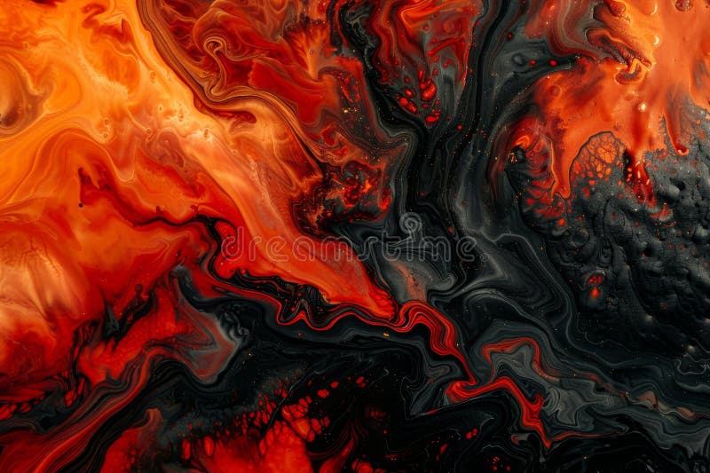 Vibrant Abstract Painting with Dynamic Red, Orange, and Black Explosion ...