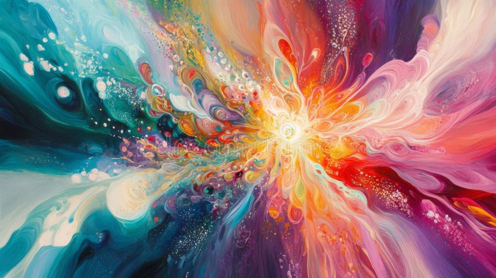 Vibrant Abstract Painting Exploding Colors Swirls Stock Illustration ...