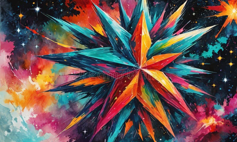 Vibrant, Abstract Painting Features Star-like Shape Composed ...