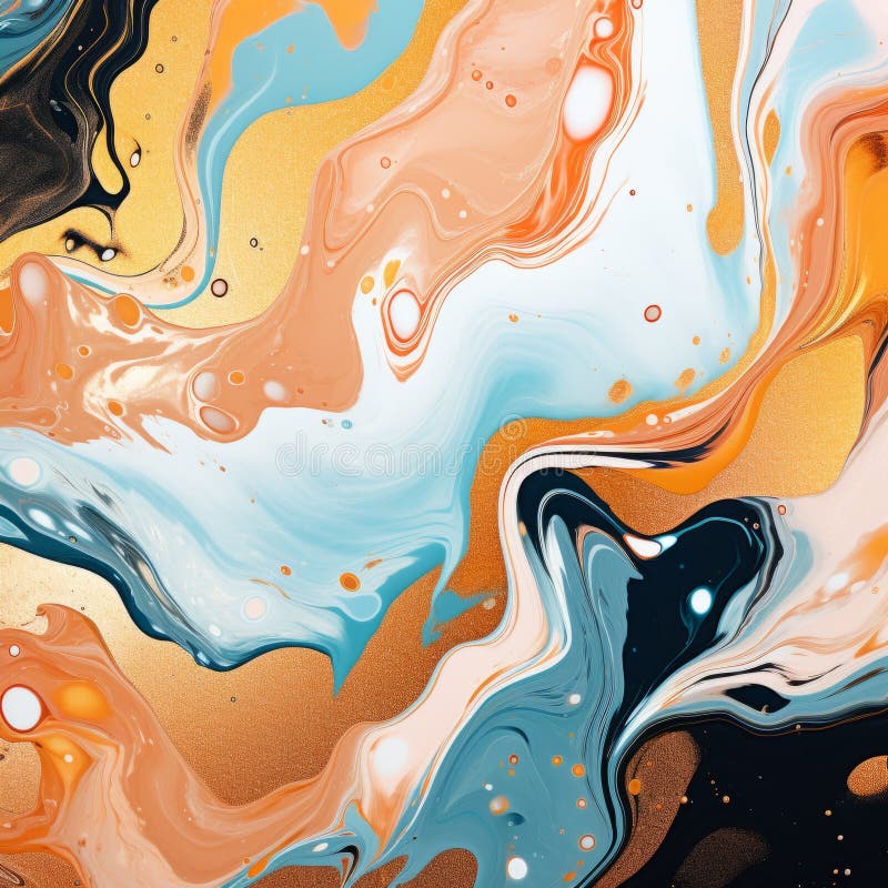 Abstract Fluid Figures: Blue, Orange, and Yellow Decorative Background ...