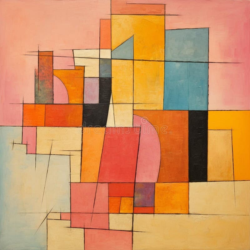 Vibrant Abstract Painting Featuring a Diverse Array of Geometric Shapes ...