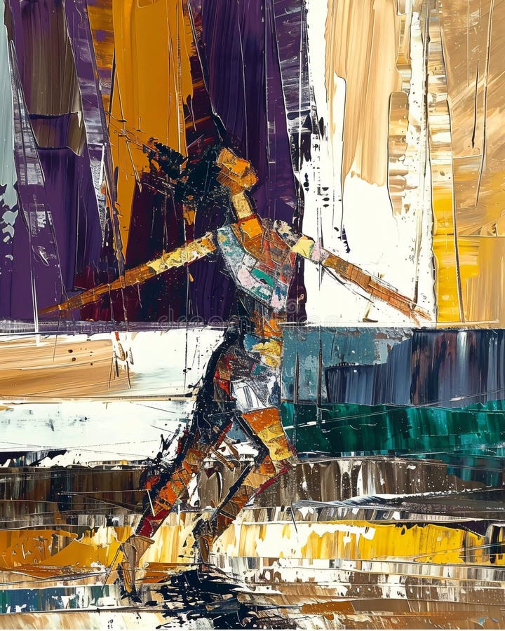 Abstract Painting of a Female Dancer Performing on Stage with a Colorful Backdrop Stock Image ...