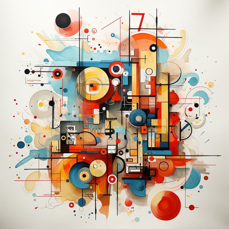 Vibrant Abstract Painting Featuring Geometric Shapes, Circles, and ...