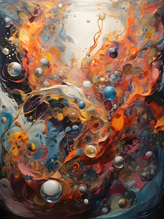 Vibrant Abstract Painting Featuring Swirling Colors and Floating ...