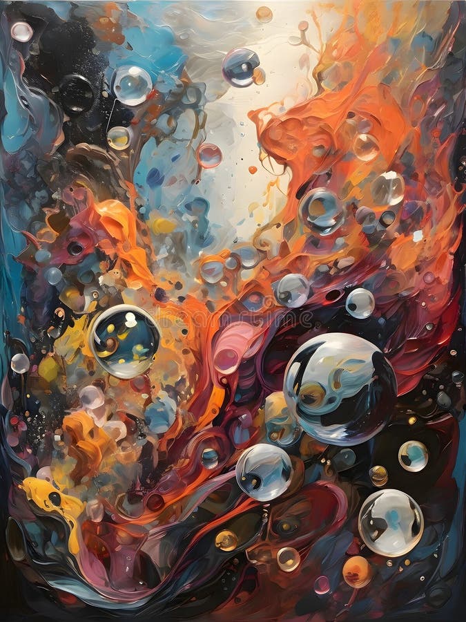 Vibrant Abstract Painting Featuring Swirling Colors and Floating ...