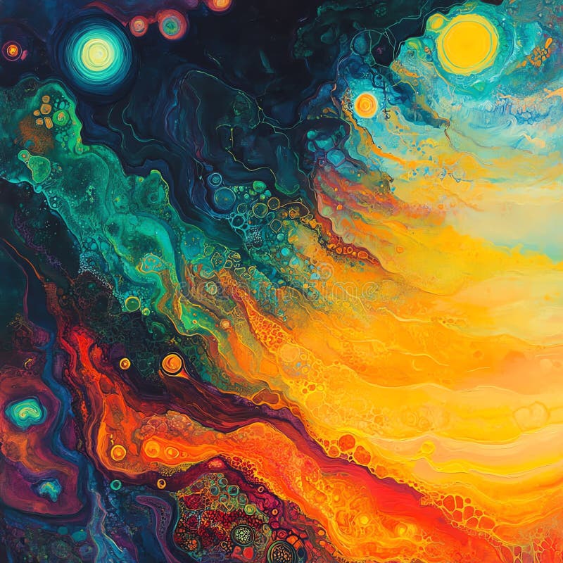 A Vibrant, Abstract Painting of a Sunset, Where the Colors Blend in ...