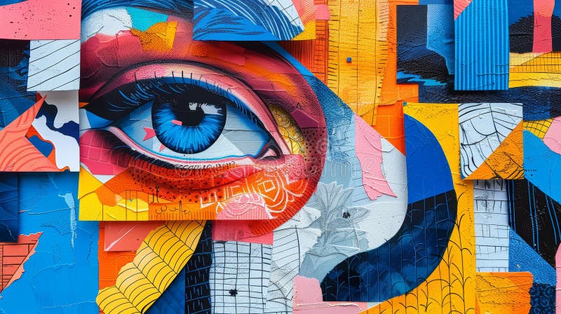 Vibrant Abstract Paper Arts Collage with Eye Motif and Colorful ...