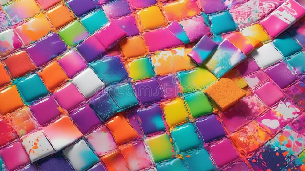 Vibrant Abstract Patchwork Spray Paint Art a Study in Fluorescent Colors and Geometric Patterns ...