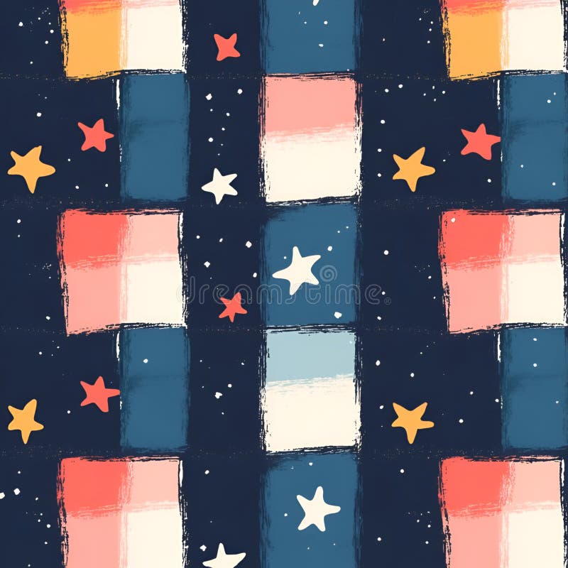 Colorful Abstract Pattern with Stars and Squares on Dark Background ...