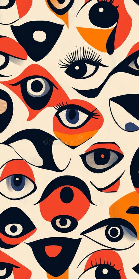 Vibrant Abstract Pattern of Stylized Eyes in Bold Colors and Geometric ...