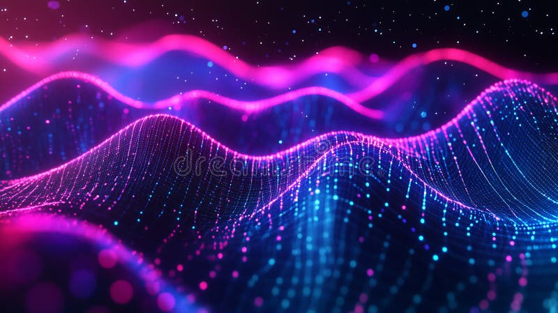 Abstract Pink Blue Digital Wave Background Futuristic Technology ...