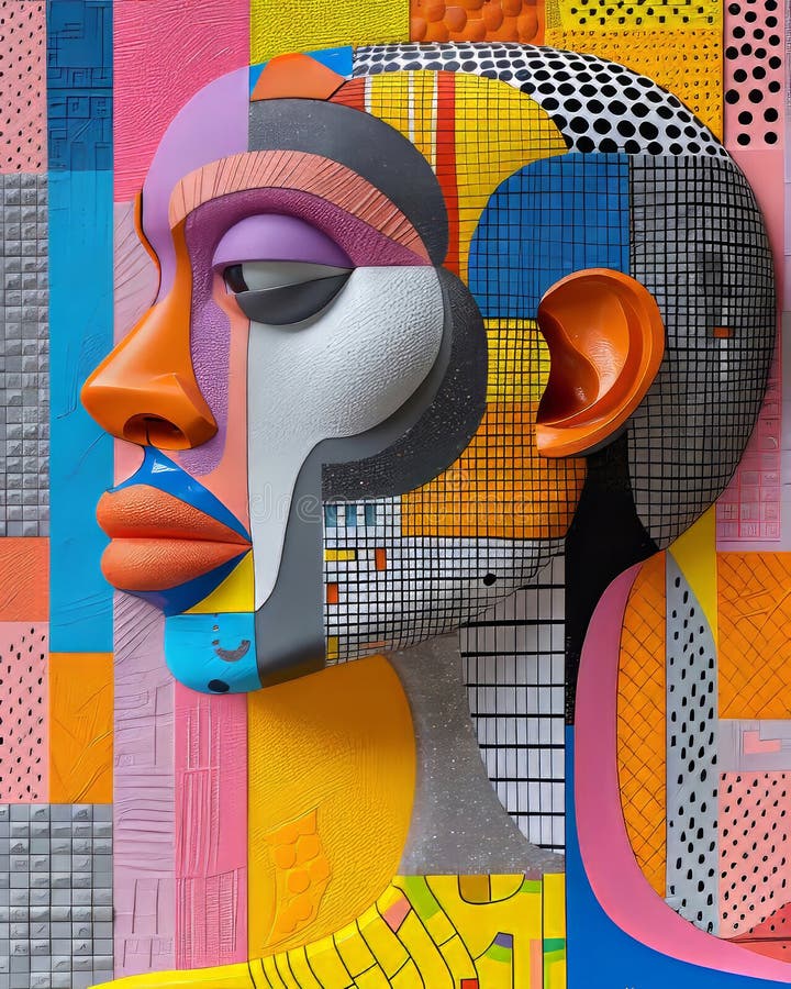 Vibrant Abstract Portrait with Bold Colors and Geometric Patterns in ...