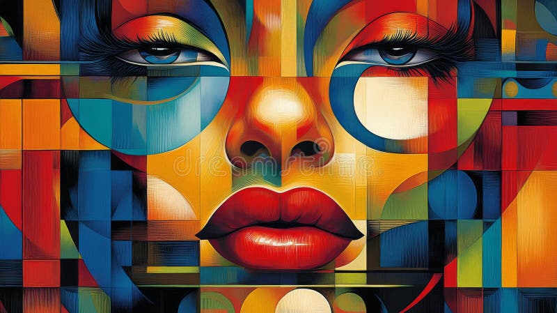 Vibrant Abstract Portrait with Geometric Patterns and Bold Colors ...