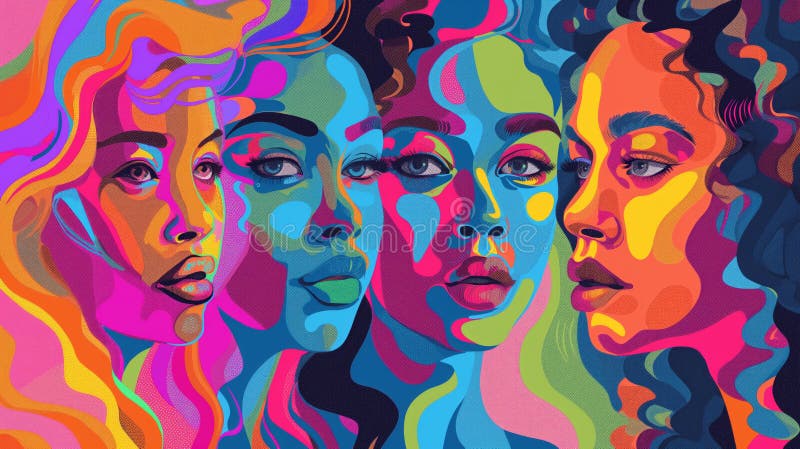 Vibrant Abstract Portraits of Diverse Women, Representing Collective ...