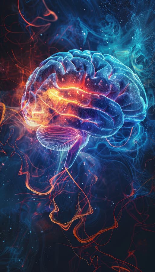 Abstract Glowing Brain with Flowing Patterns: Symbol of Deep Focus and ...