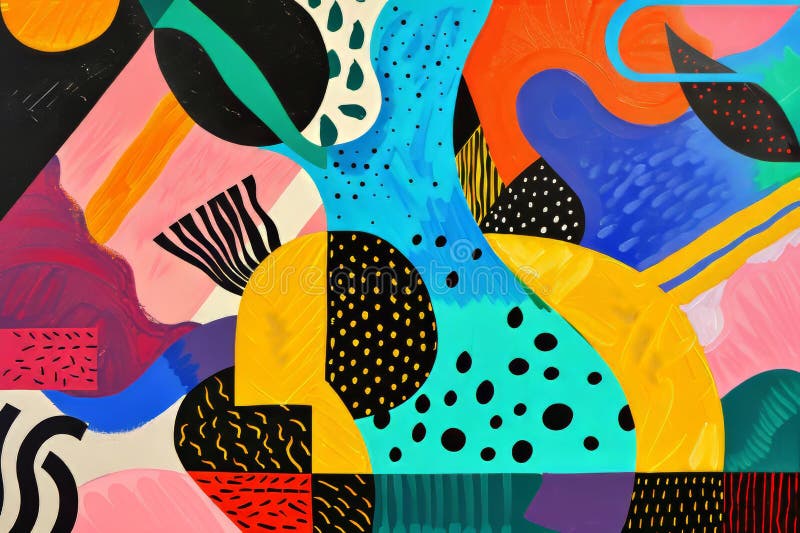A Vibrant Abstract Print, with Bold Shapes and Contrasting Colors Stock ...