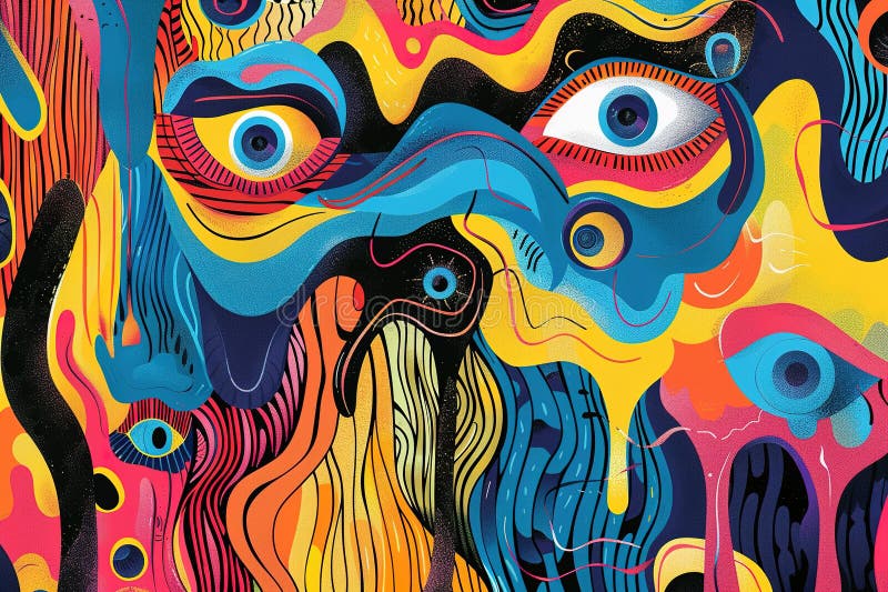 Vibrant Abstract Psychedelic Background with Swirling Patterns in Bold ...