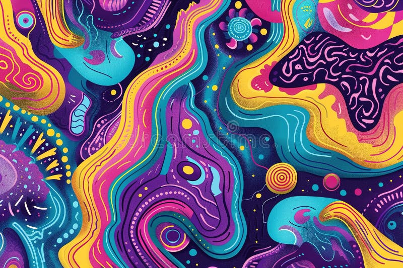 Vibrant Abstract Psychedelic Background with Swirling Patterns in Bold ...