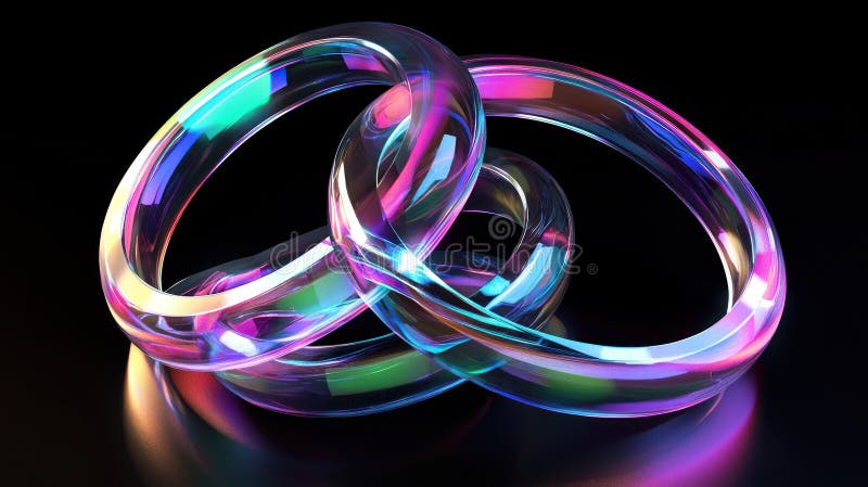 Vibrant Abstract Rainbow-colored Intertwined Rings Sculpture on Black ...