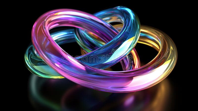 Vibrant Abstract Rainbow-colored Intertwined Rings Sculpture on Black ...