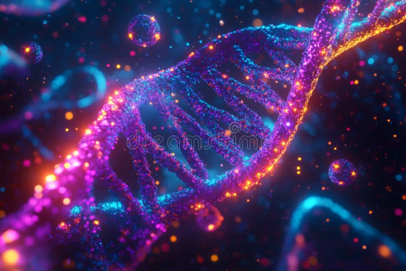 A Vibrant Abstract Render of DNA Strands in Neon Colors, Spiraling ...