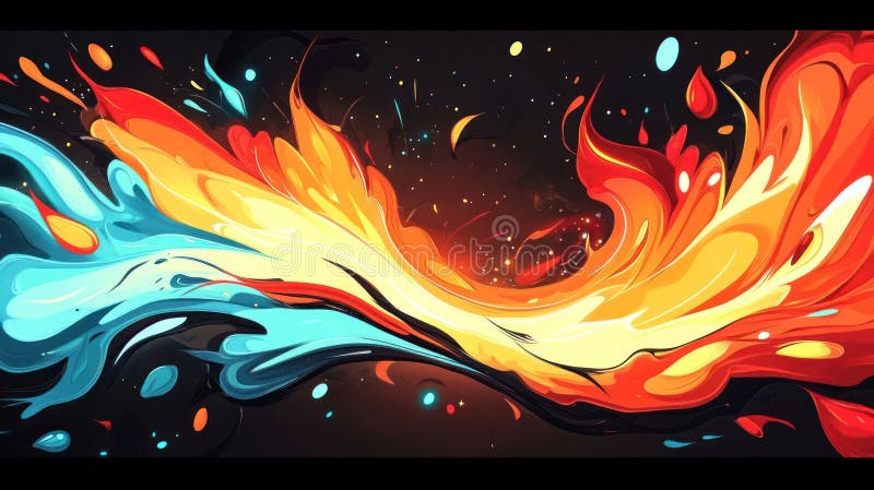 A Vibrant Abstract Representation of Fire and Water Blending in a ...