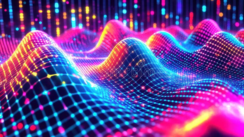 A Vibrant, Abstract Representation of Waves and Grids in Neon Colors ...