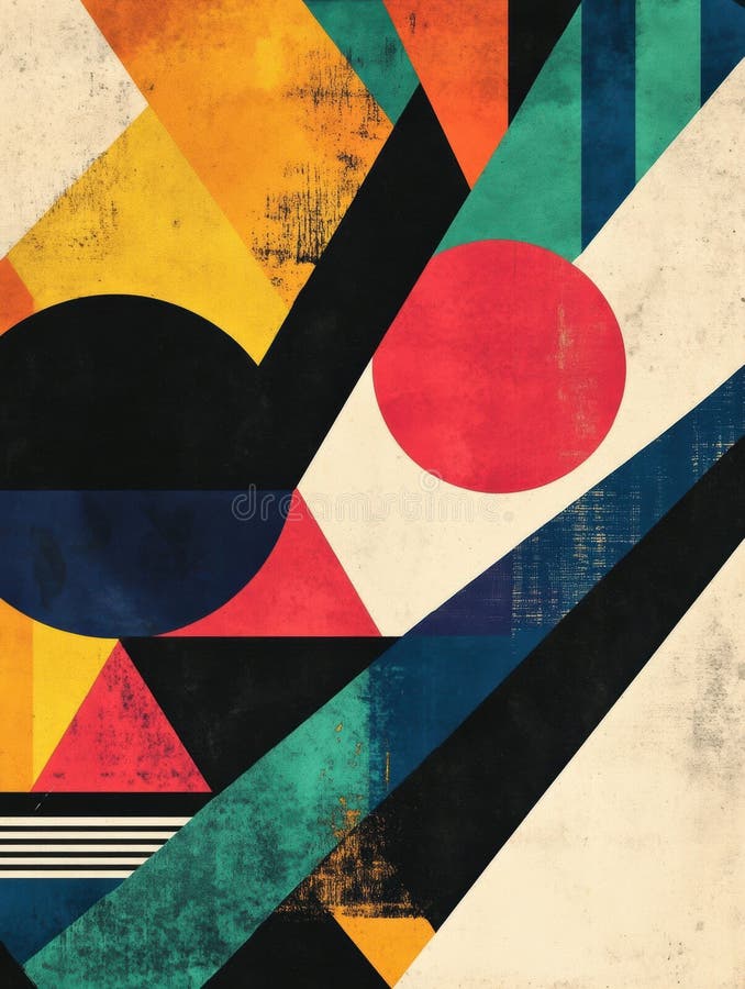 Retro Abstract Risograph Artwork Featuring Geometric Shapes and Vivid ...