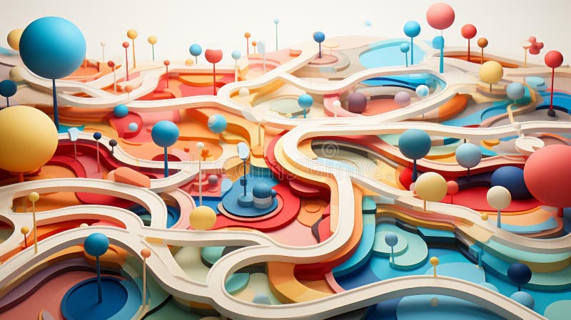 Vibrant Abstract Roadmap Illustration with Bold Lines and Flat Texture ...