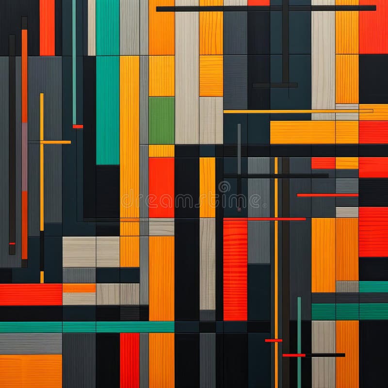 Vibrant Abstract Rug with Striped Modular Constructivism Design Stock ...