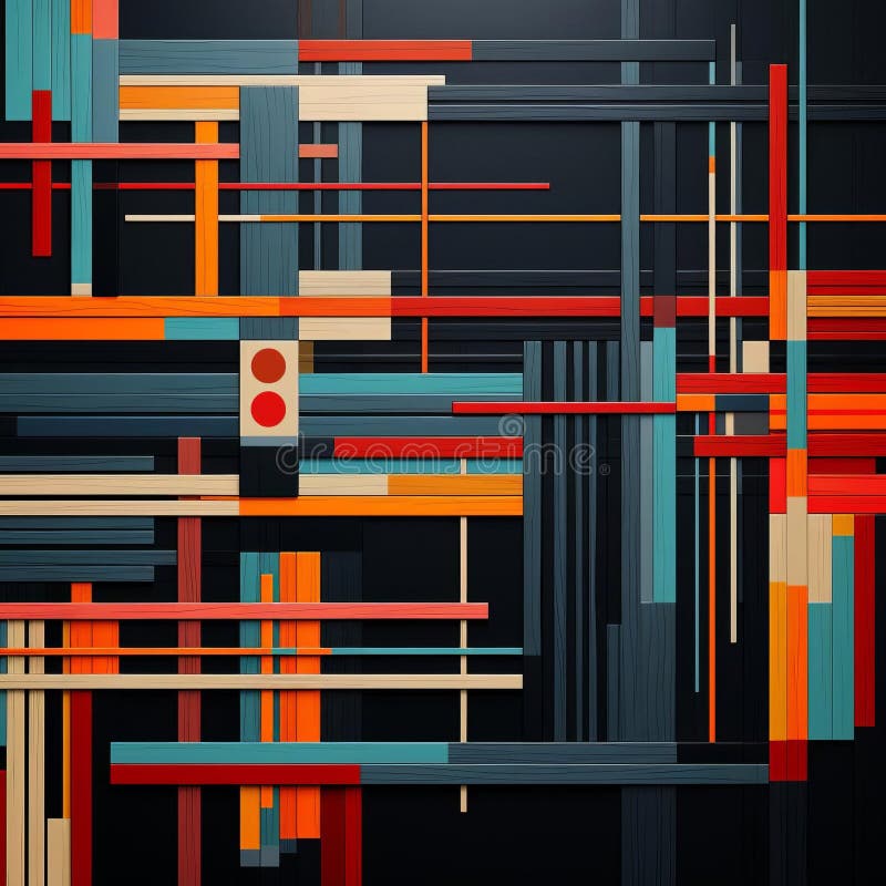 Vibrant Abstract Rug with Striped Modular Constructivism Design Stock ...