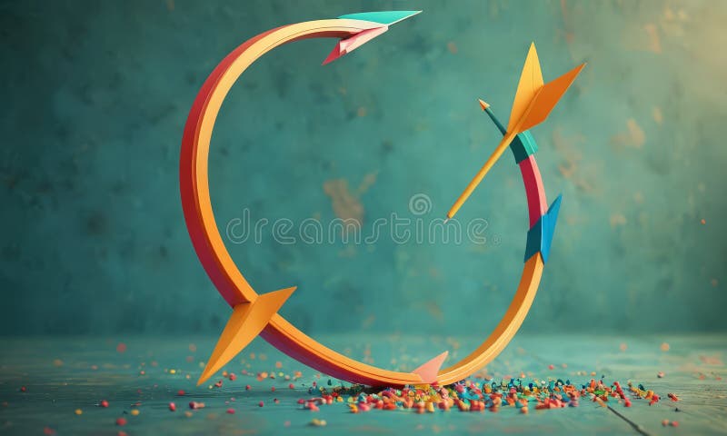 Vibrant, Abstract Sculpture Yellow Arrow with Red and Blue Tip ...