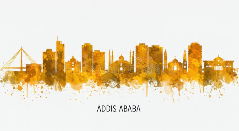 Vibrant Abstract Skyline of Addis Ababa in Watercolor Style Stock Photo ...