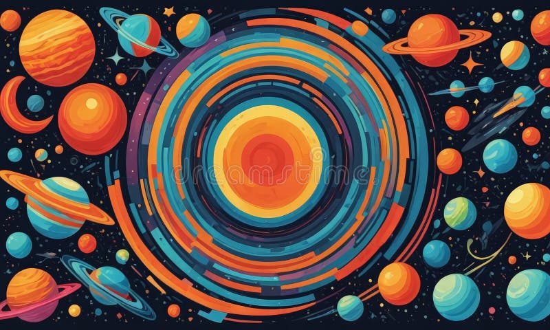 Vibrant, Abstract Solar System, Featuring Planets in Various Sizes and ...