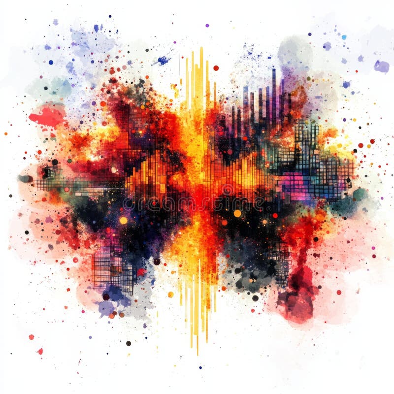 Vibrant Abstract Soundwave Art with Colorful Paint Splashes and Grid ...