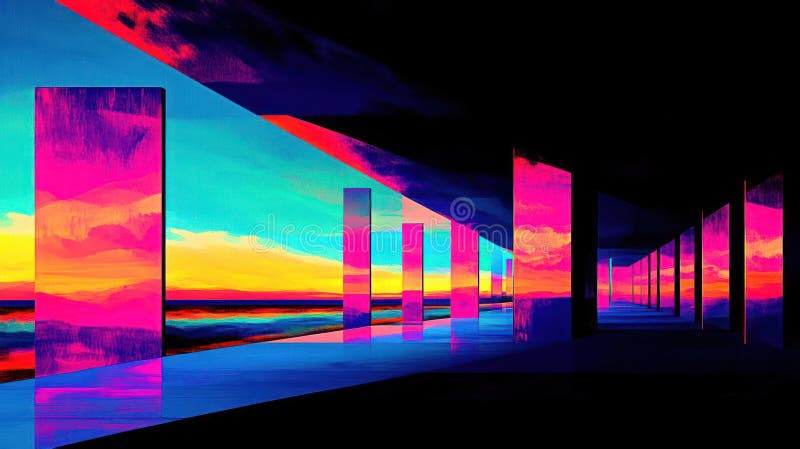 A Vibrant, Abstract Space with Colorful Reflections and Geometric ...