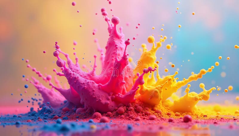Vibrant Abstract Splash; Pink, Yellow, Blue Holi Theme, Joyful ...