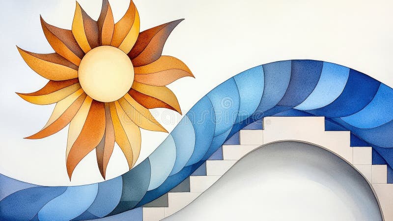 Vibrant Abstract Sun and Wave Design with Geometric Elements and Soft ...