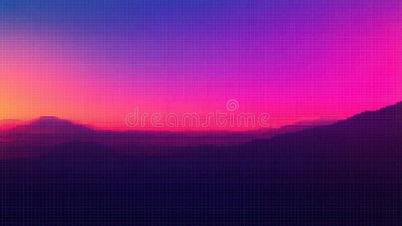 Vibrant Abstract Sunset Over Mountains with Pixel Art Style Landscape ...