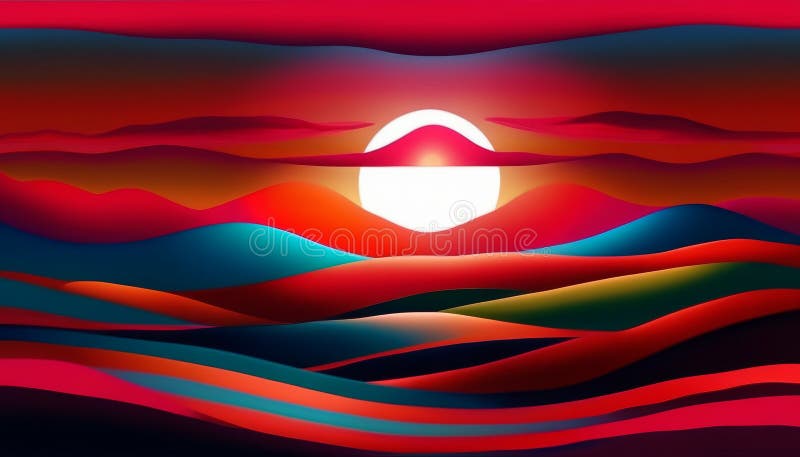 Vibrant Abstract Sunset Over Wavy Landscape Stock Illustration ...