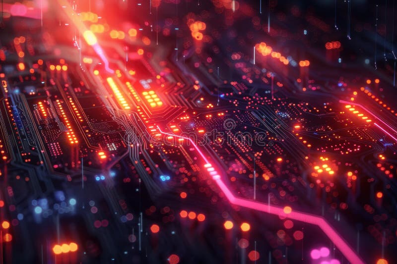 Vibrant Abstract Technology Background with Glowing Circuitry and ...