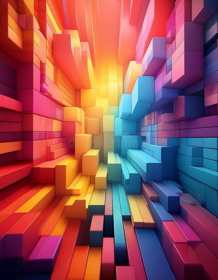 Vibrant Layered Cubes and Shadows, Deep Perspective Stock Illustration ...