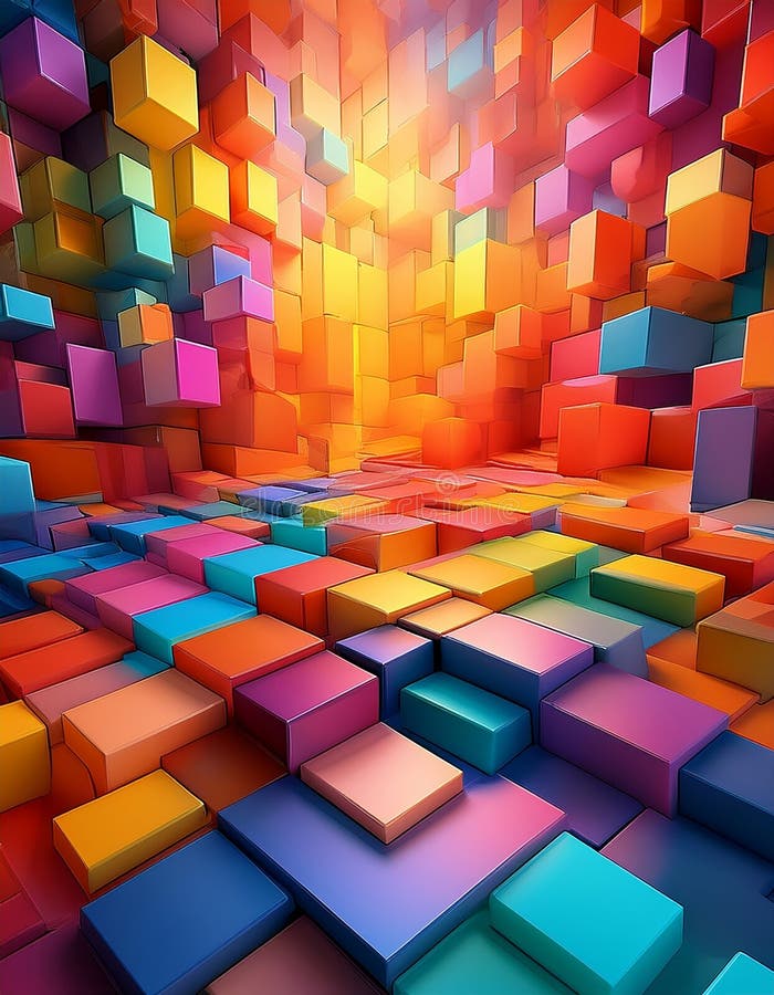 Vibrant Layered Cubes and Shadows, Deep Perspective Stock Illustration ...