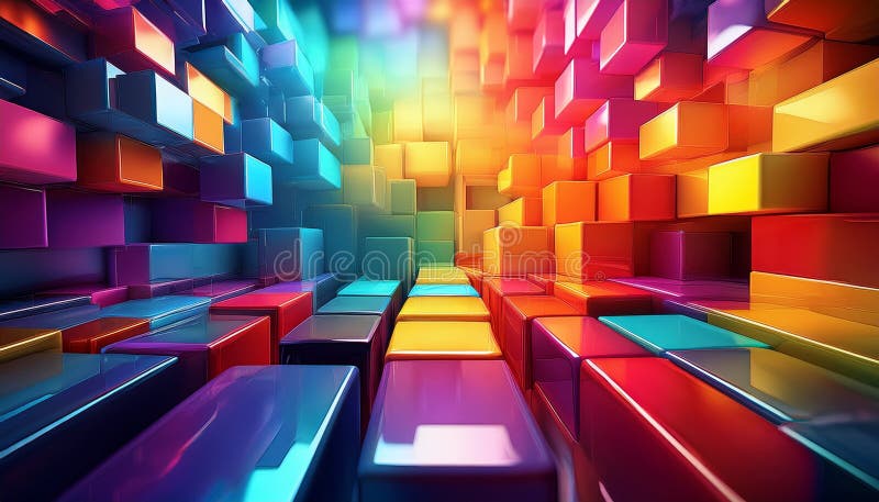 Vibrant Layered Cubes and Shadows, Deep Perspective Stock Illustration ...