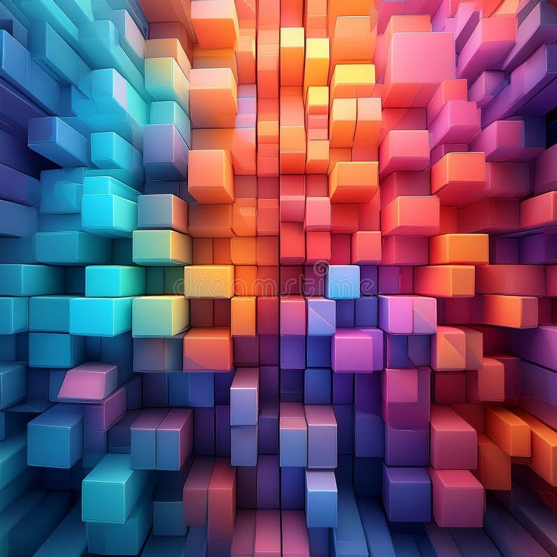 Vibrant Layered Cubes and Shadows, Deep Perspective Stock Illustration ...